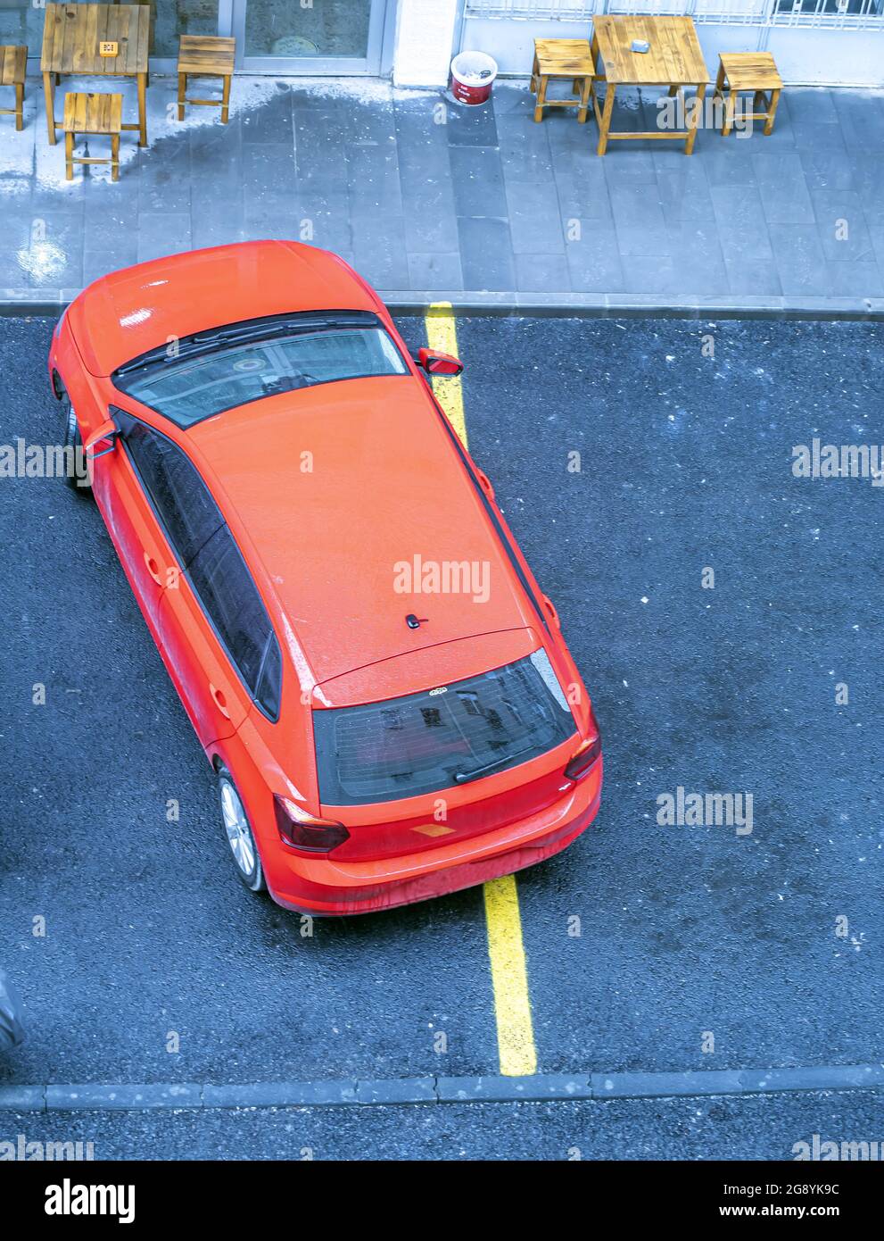 Top view of an improperly parked car Stock Photo - Alamy