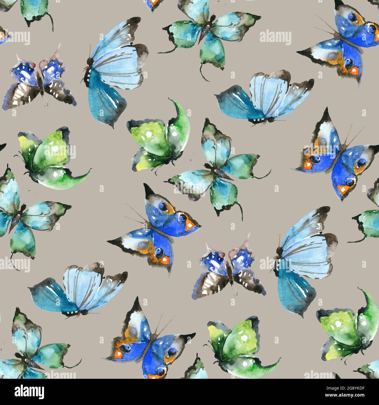 seamless pattern of butterflies watercolor Hand painted illustration ...