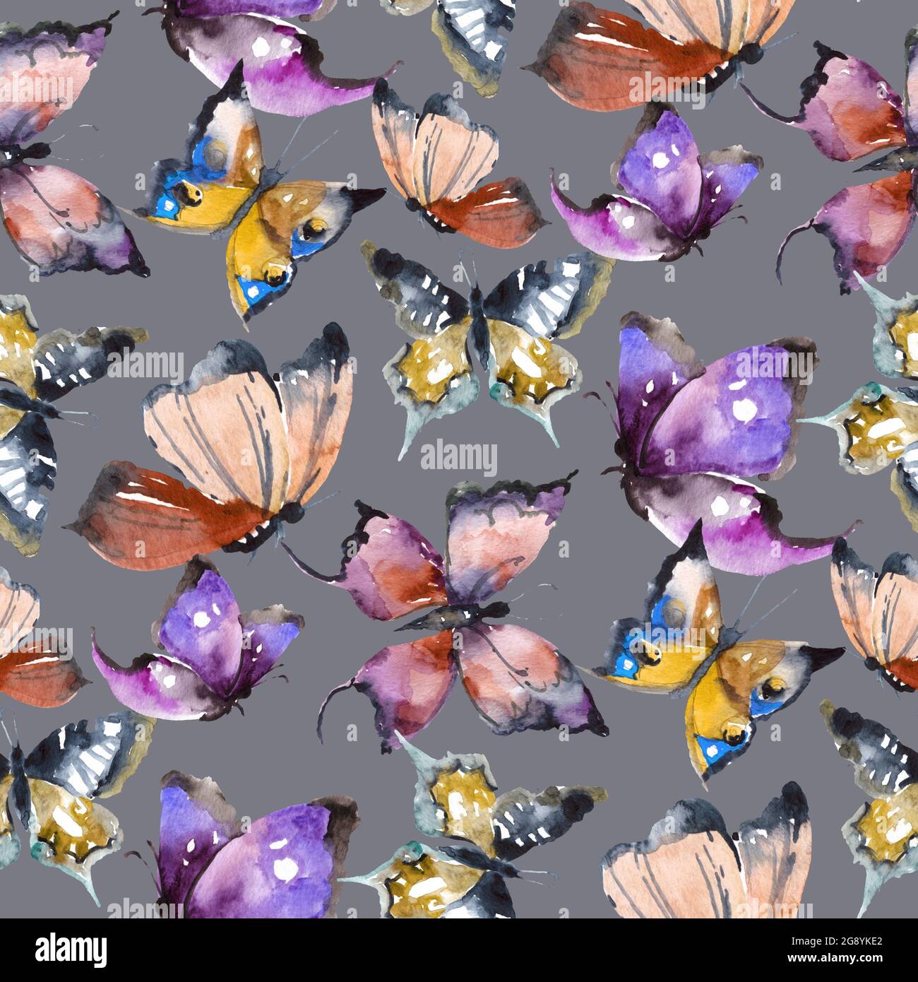 seamless pattern of butterflies watercolor Hand painted illustration ...
