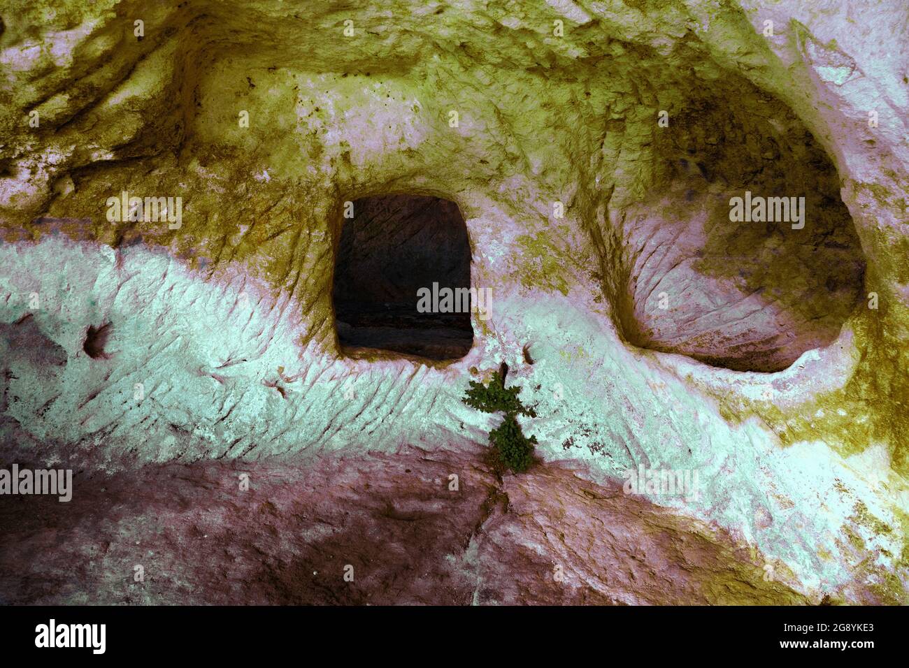 Cave-monastery, catacomb, crypt, sepulchre. The entrance to the dungeon ...