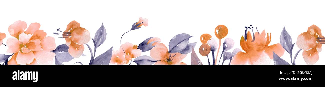 Card with watercolor flowers frame orange template - for invitations ...
