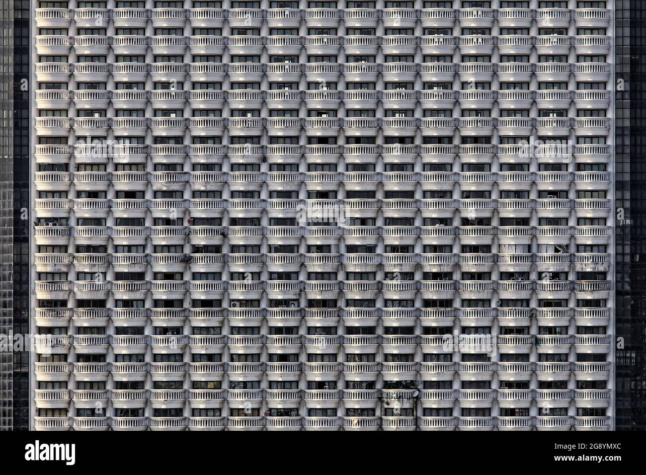 Group of the same style, duplicate design of balcony on modern high ...