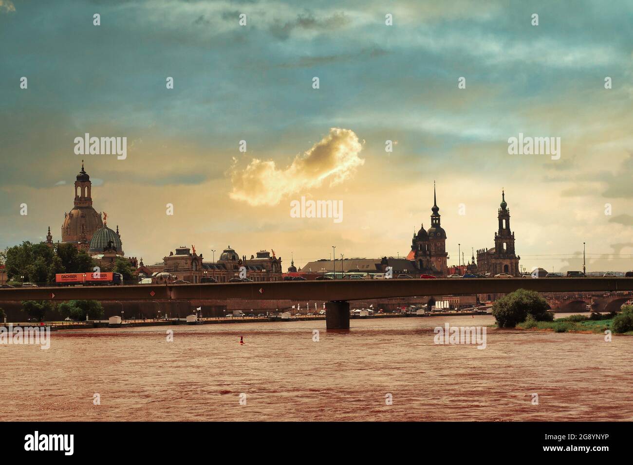 Palaces and fortresses on the river on the Elbe in Dresden, Germany ...