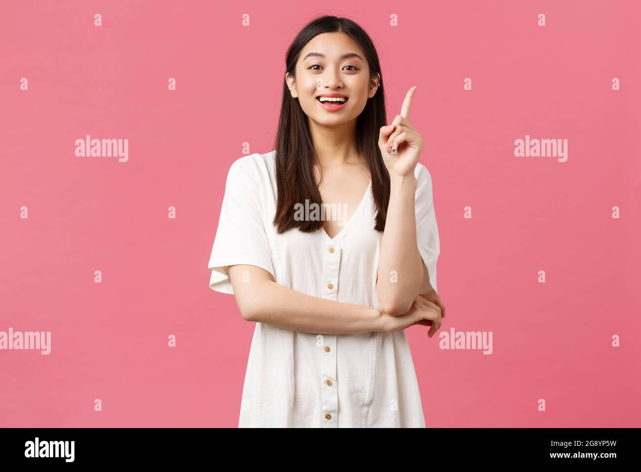 Beauty, people emotions and summer leisure concept. Excited good ...