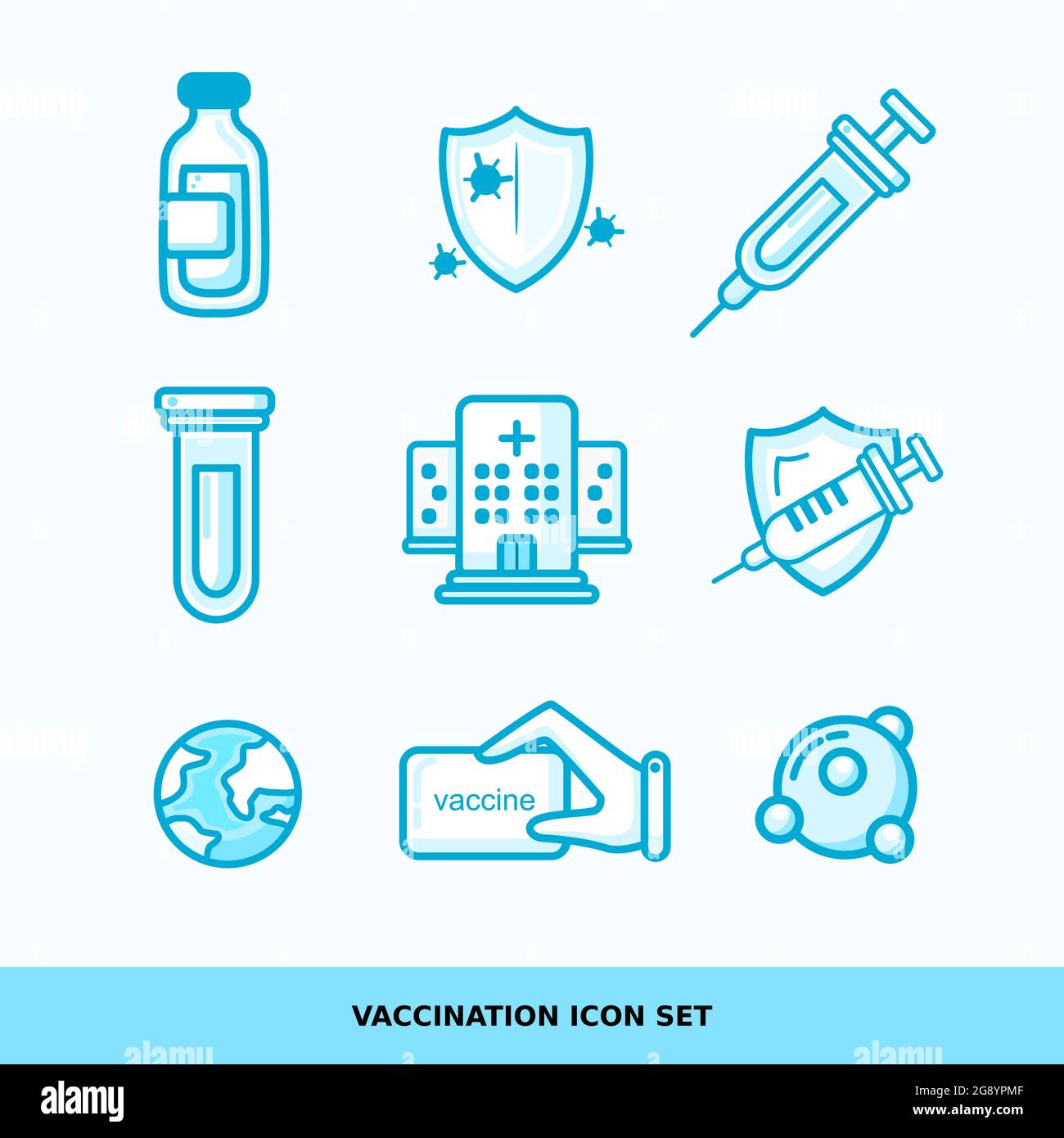 vaccine vector icon set with flat design with blue outline, EPS ...