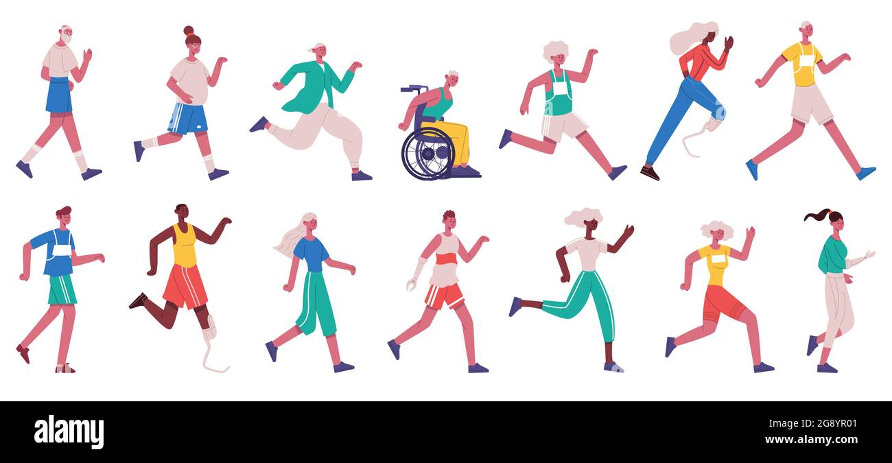 Jogging characters. Running female and male people, sprinting, jogging ...