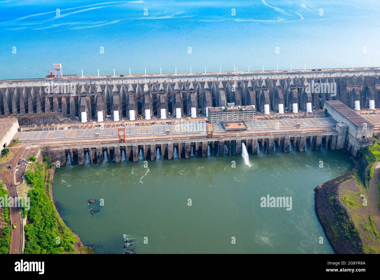 Aerial view of the Itaipu Hydroelectric Dam on the Parana River Stock ...