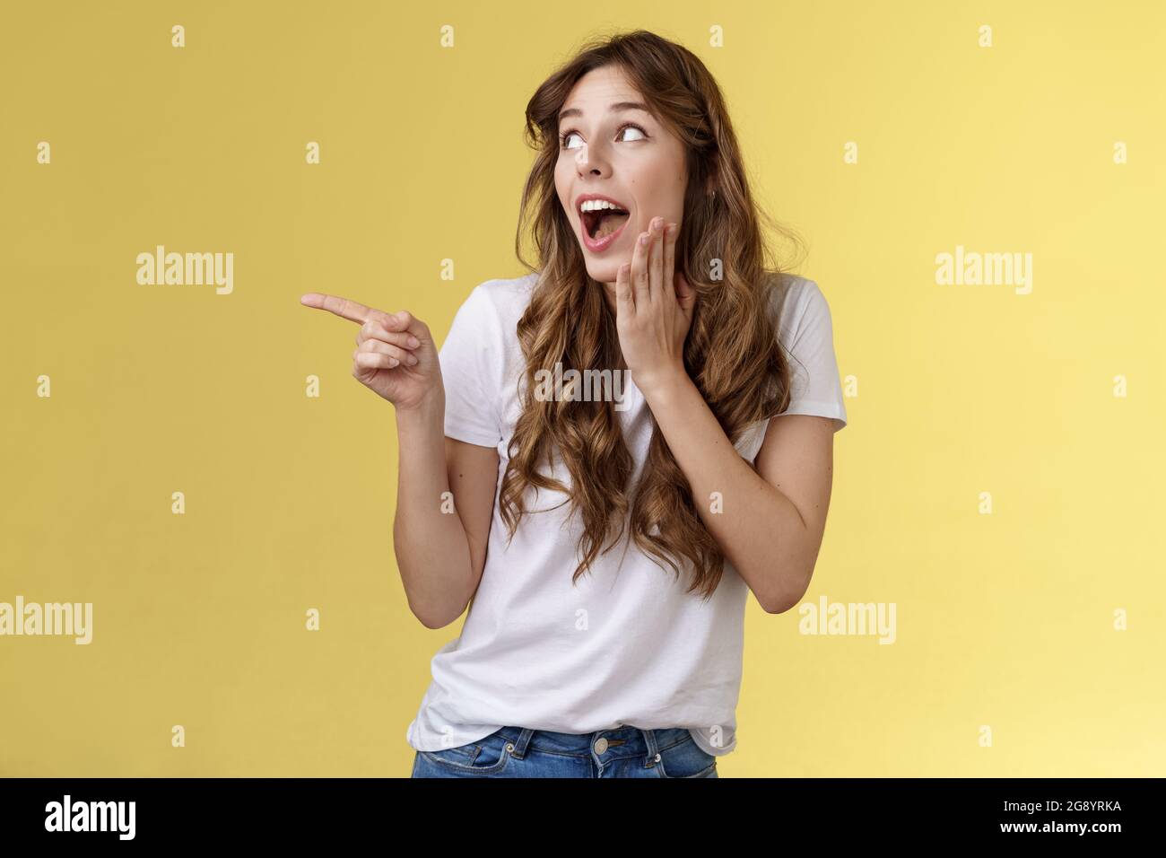 Silly flirty young attractive woman sighing admiration excitement ...
