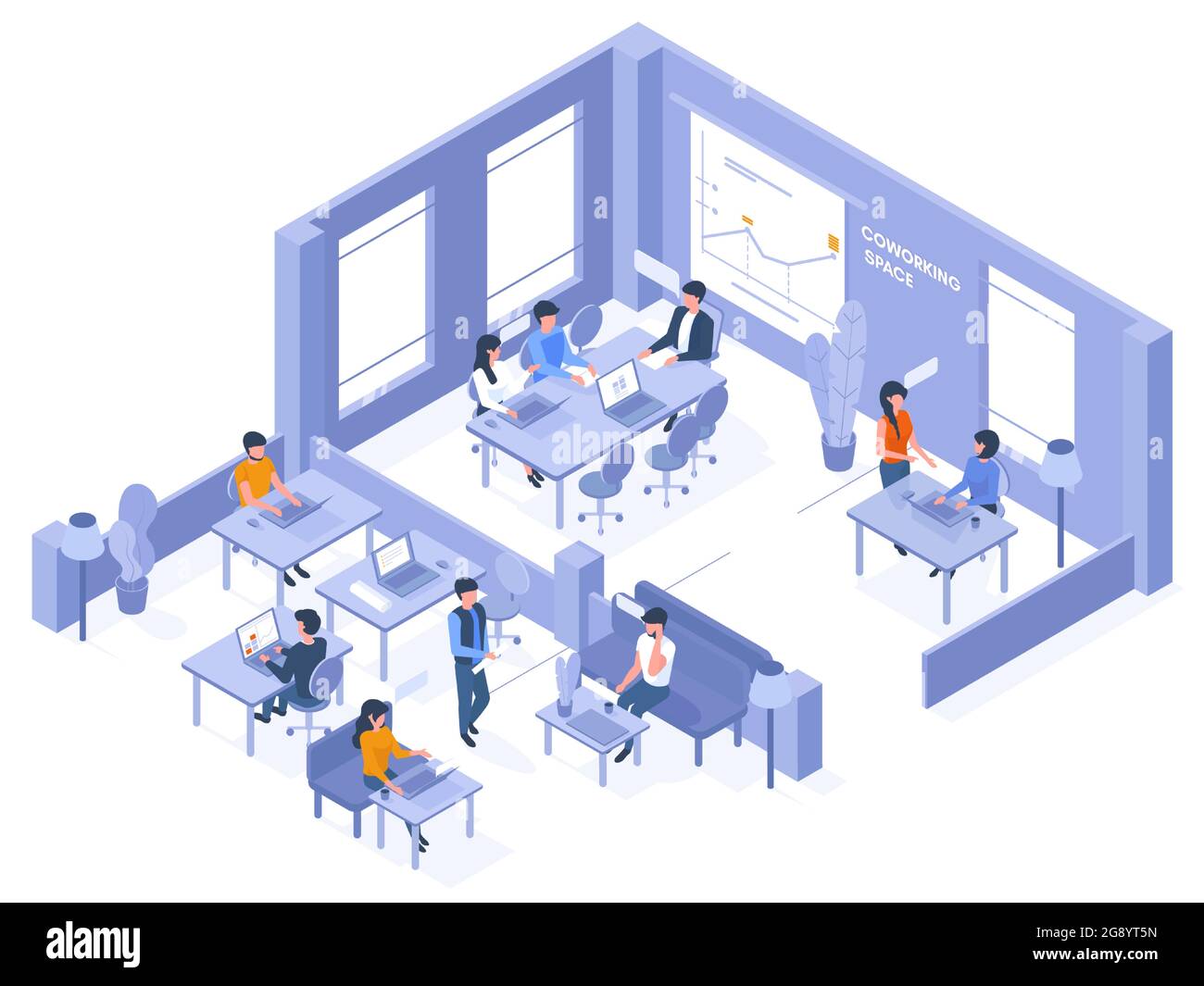 Coworking isometric office. Freelancer coworkers in open office space ... Coworking isometric office. Freelancer coworkers in open office space ...