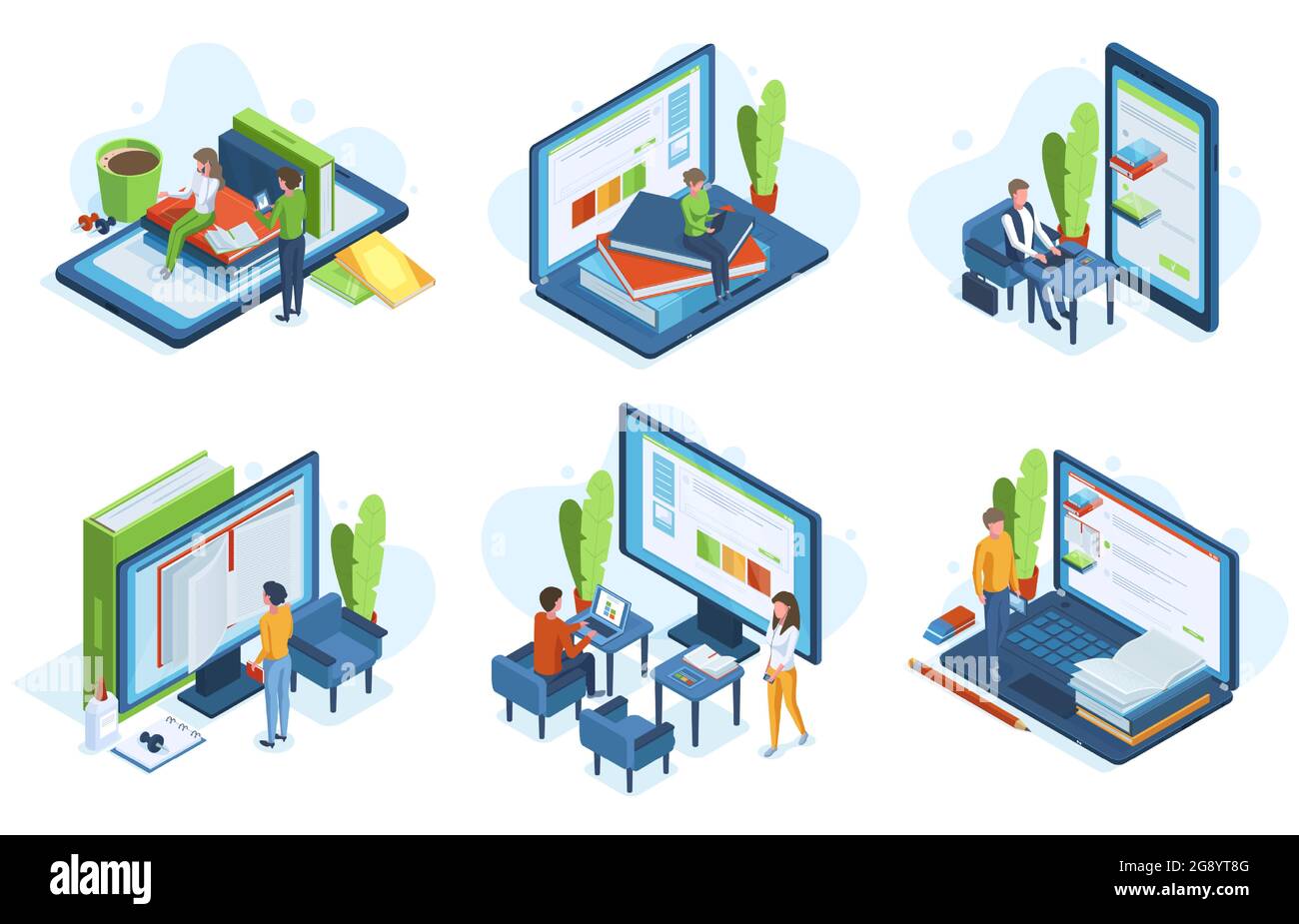 Isometric people online education. Distance learning, 3d characters ...