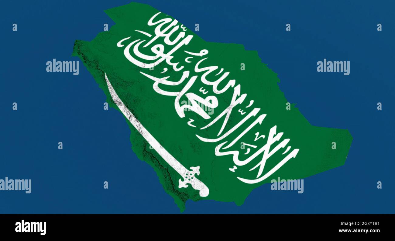 Illustration of the flag on the map of the Kingdom of Saudi Arabia ...