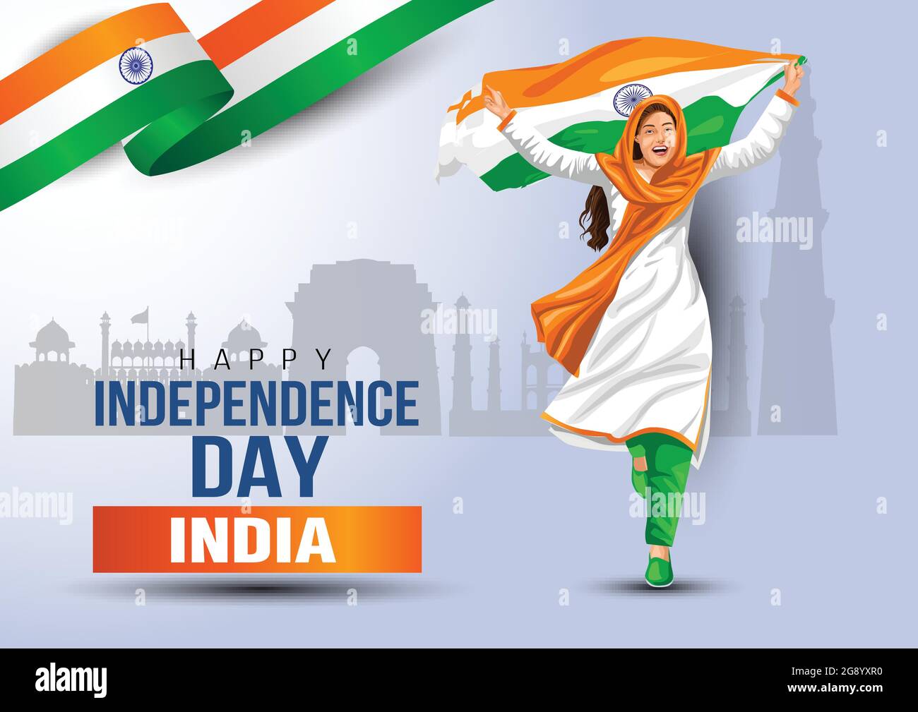 Indian girl holding an indian flag Stock Vector Images - Alamy