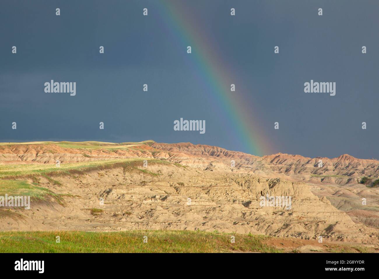 Badlands with rainbow, Badlands National Park, South Dakota Stock Photo ...