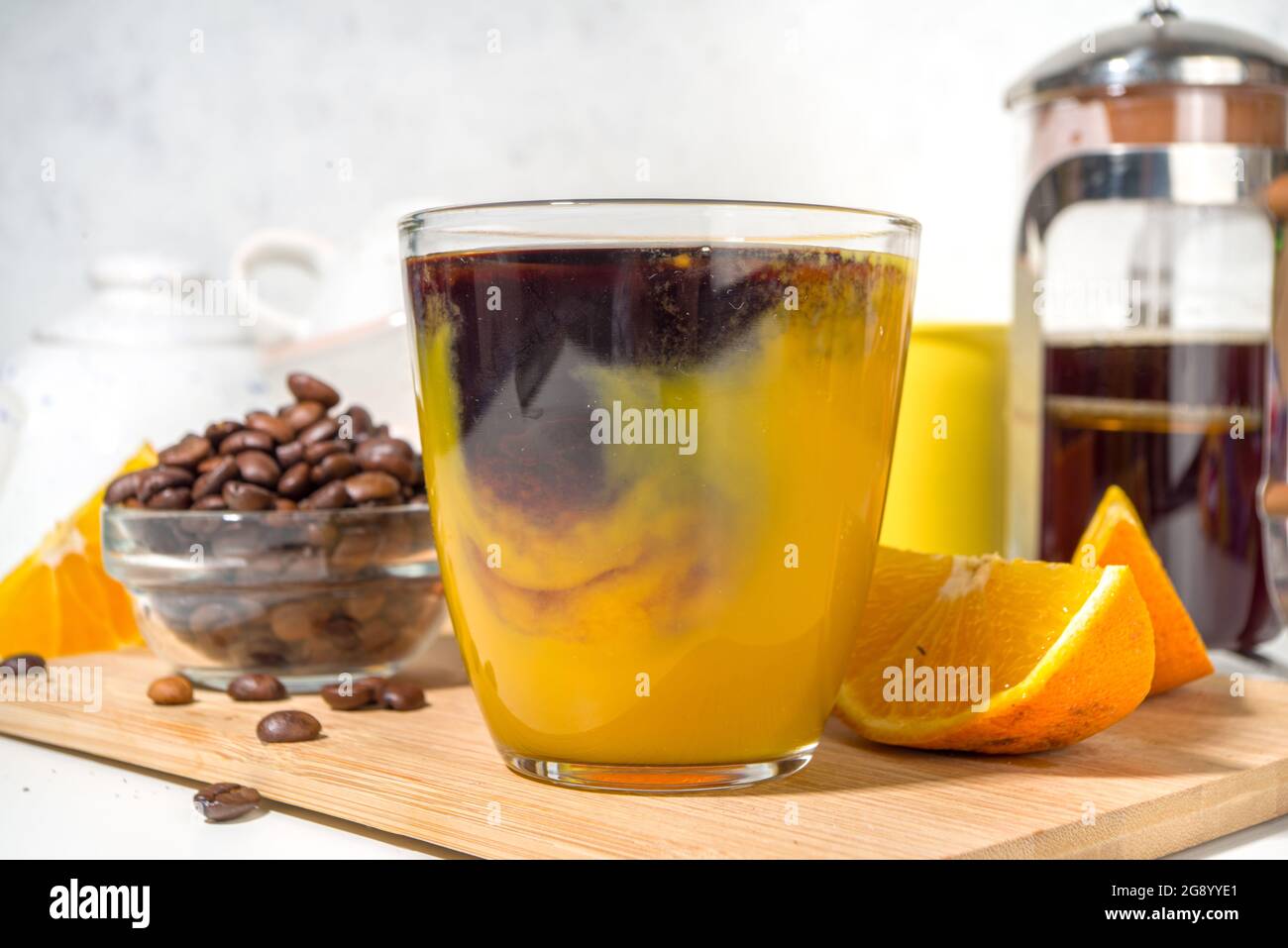 Bumble bee Coffee cocktail. Homemade hot drink with espresso and orange ...