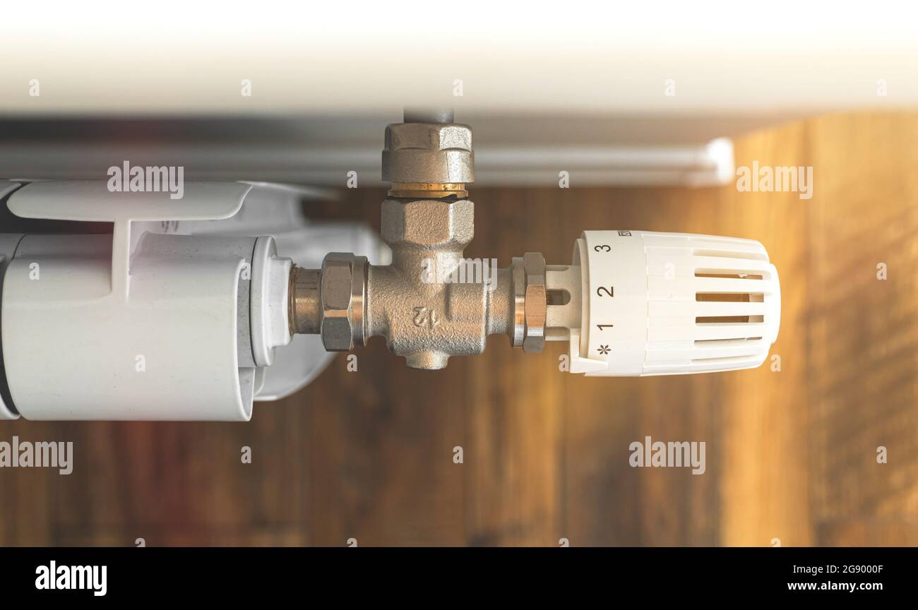 Temperature valve of radiator thermostat in modern home design and ...