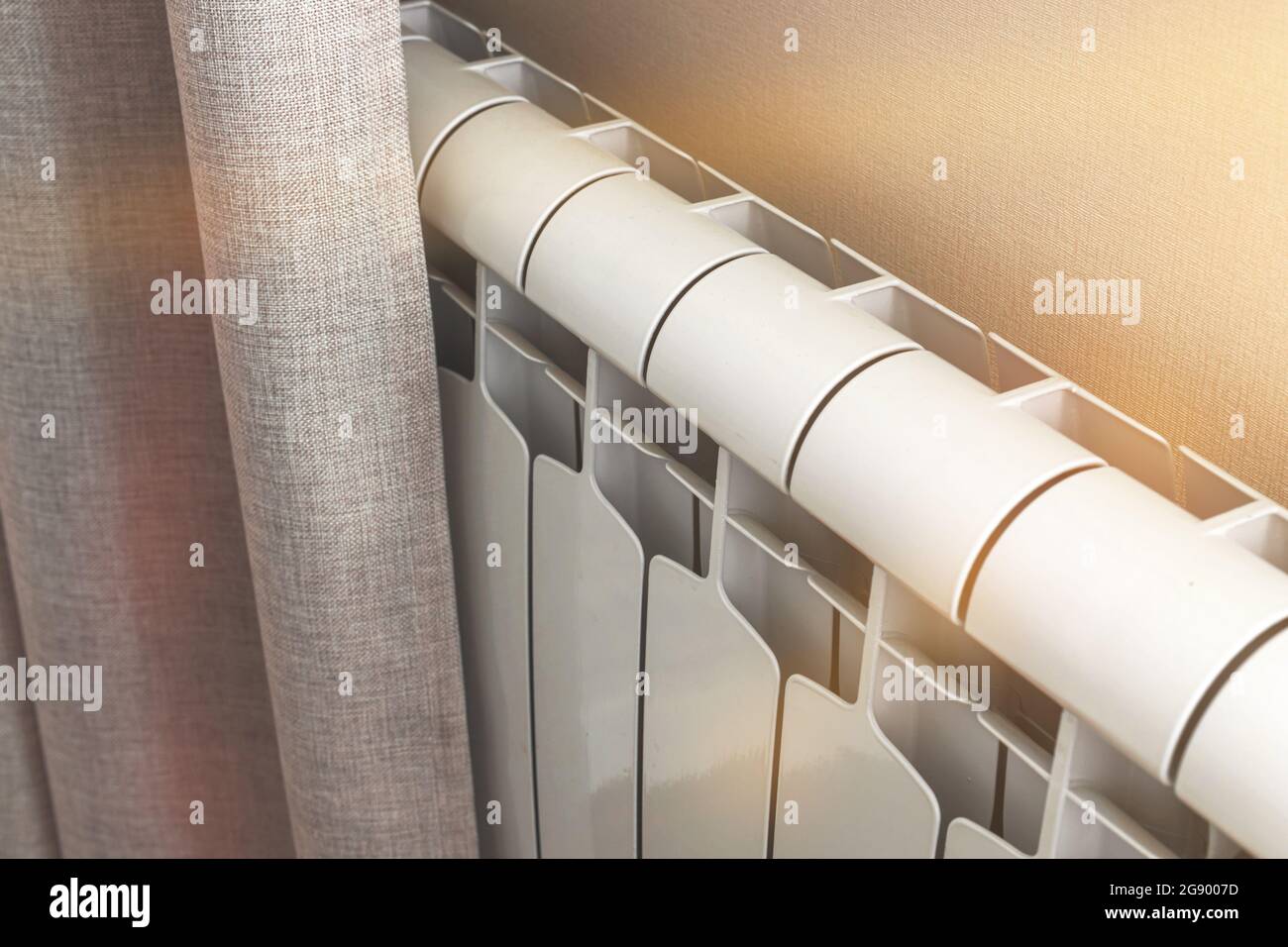 Radiator battery in the room, home interior design heating background ...
