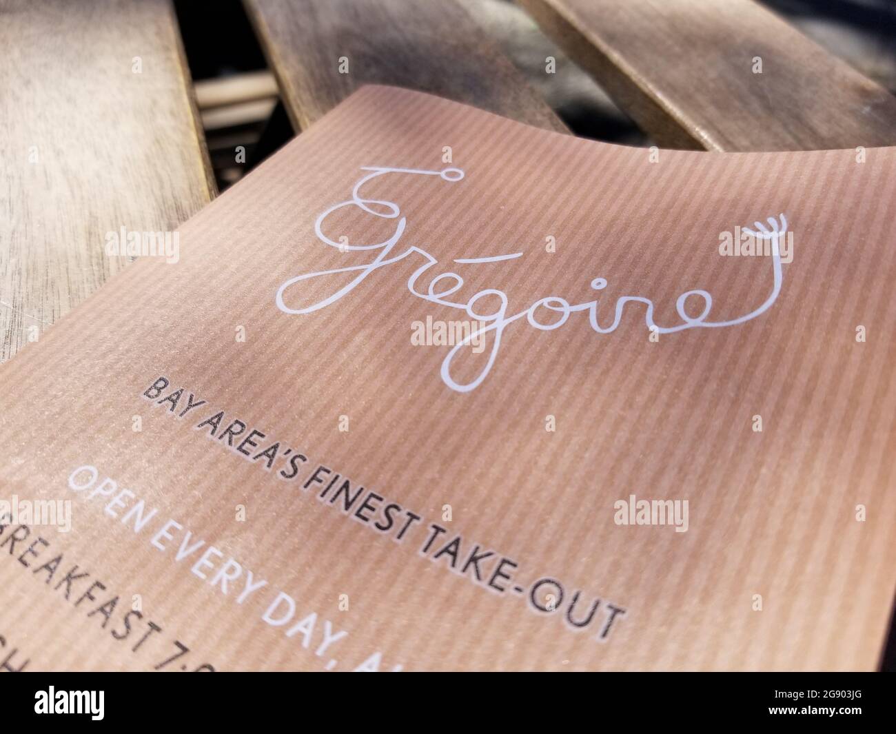 Close-up of logo on menu for Gregoire's, an iconic restaurant in the ...