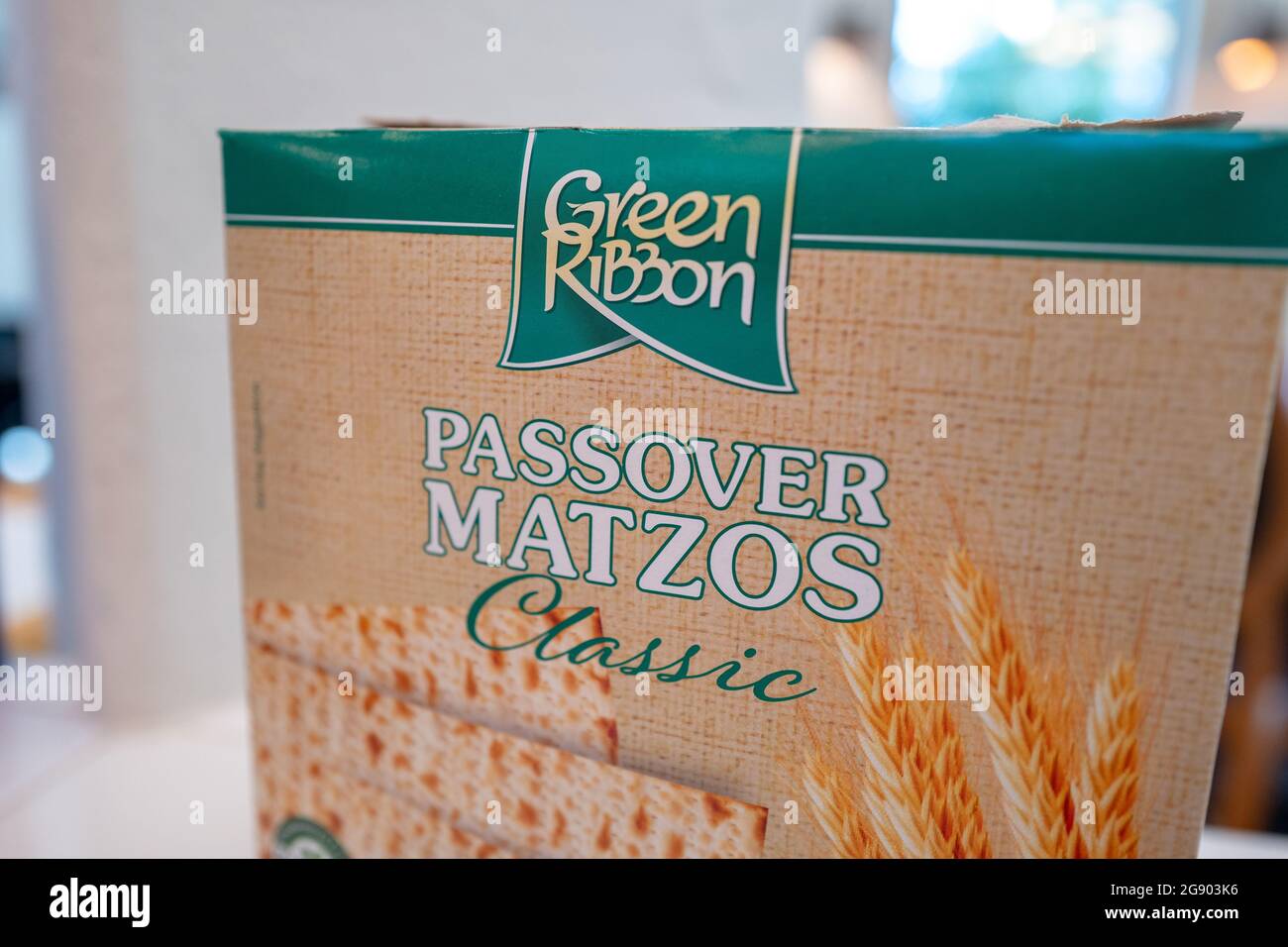 Green Ribbon Kosher Passover matzos (matzah), a traditional food item ...