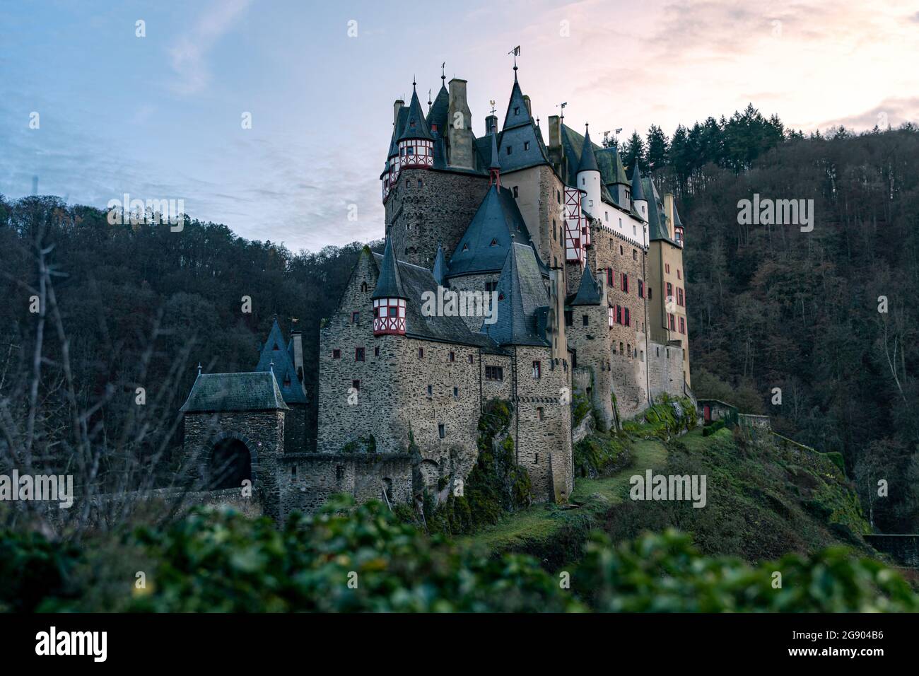 Scenic view of the Eltz Castle in Wierschem, Germany during sunset ...