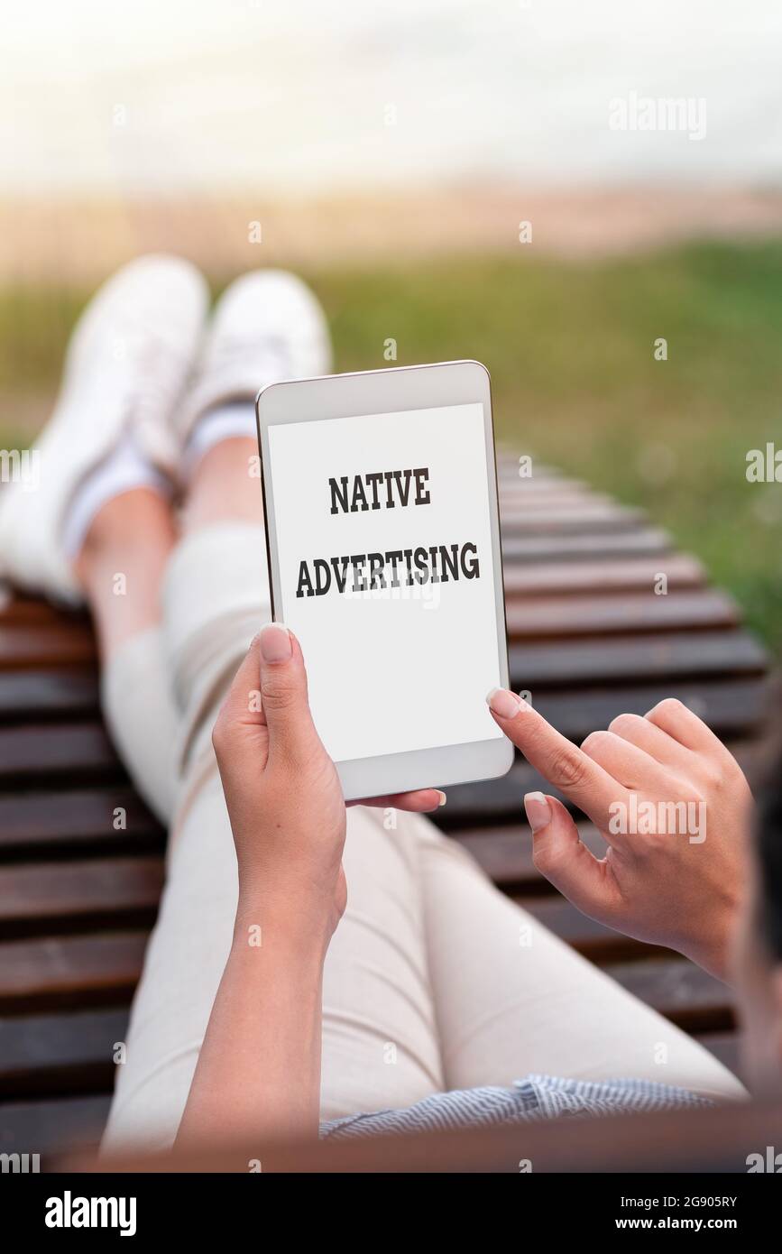 Inspiration showing sign Native Advertising. Word for paid media where ... Inspiration showing sign Native Advertising. Word for paid media where ...
