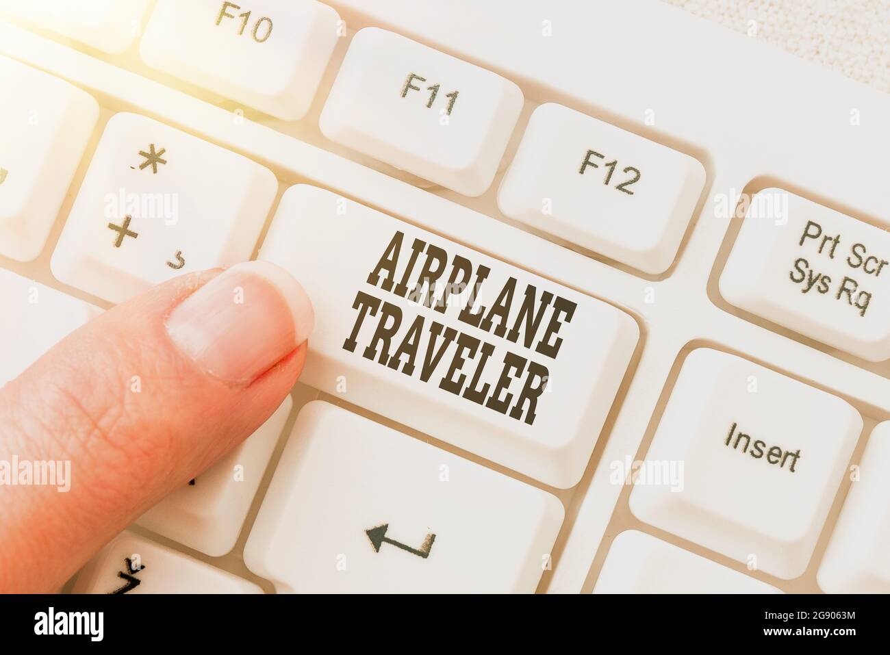 Text caption presenting Airplane Traveler. Business showcase the action ...
