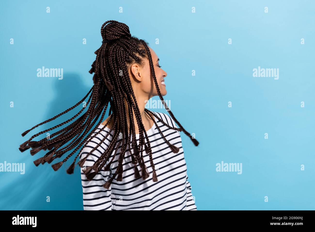 Side profile photo portrait of girl with dreadlocks cheerful smiling ...