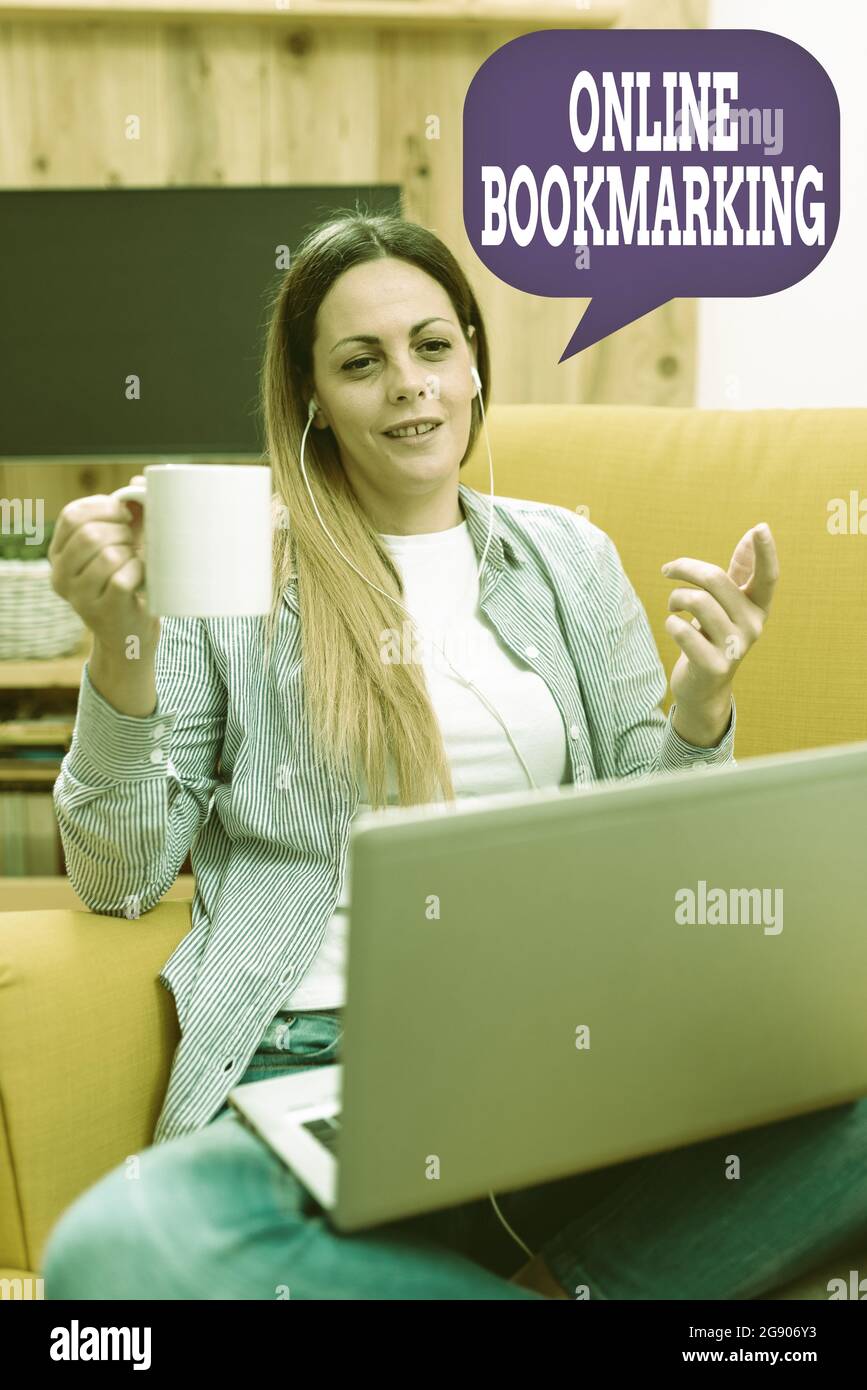 Text sign showing Online Bookmarking. Conceptual photo used to save a ...