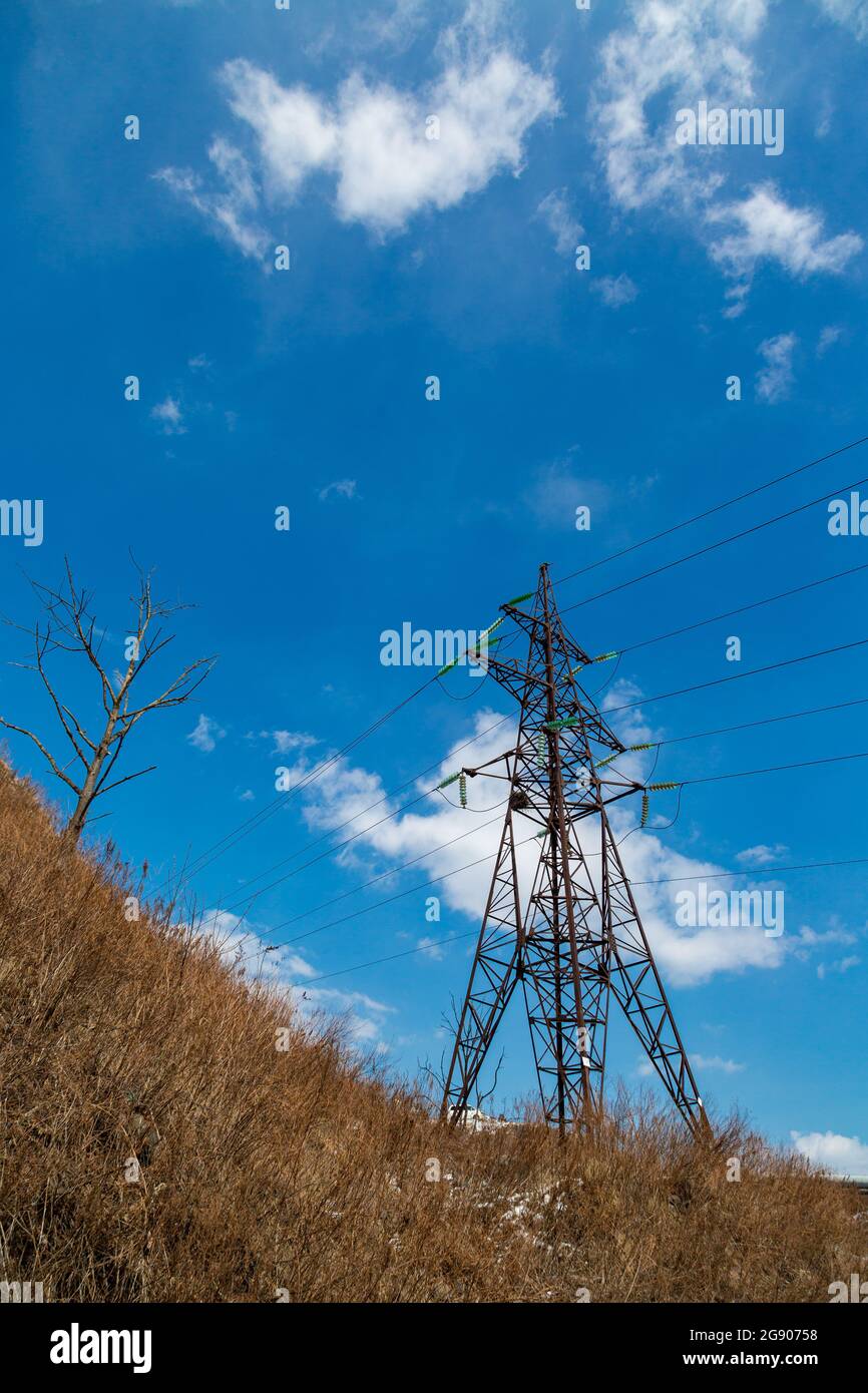 Overhead power line, power transmission line, support of high-voltage ...