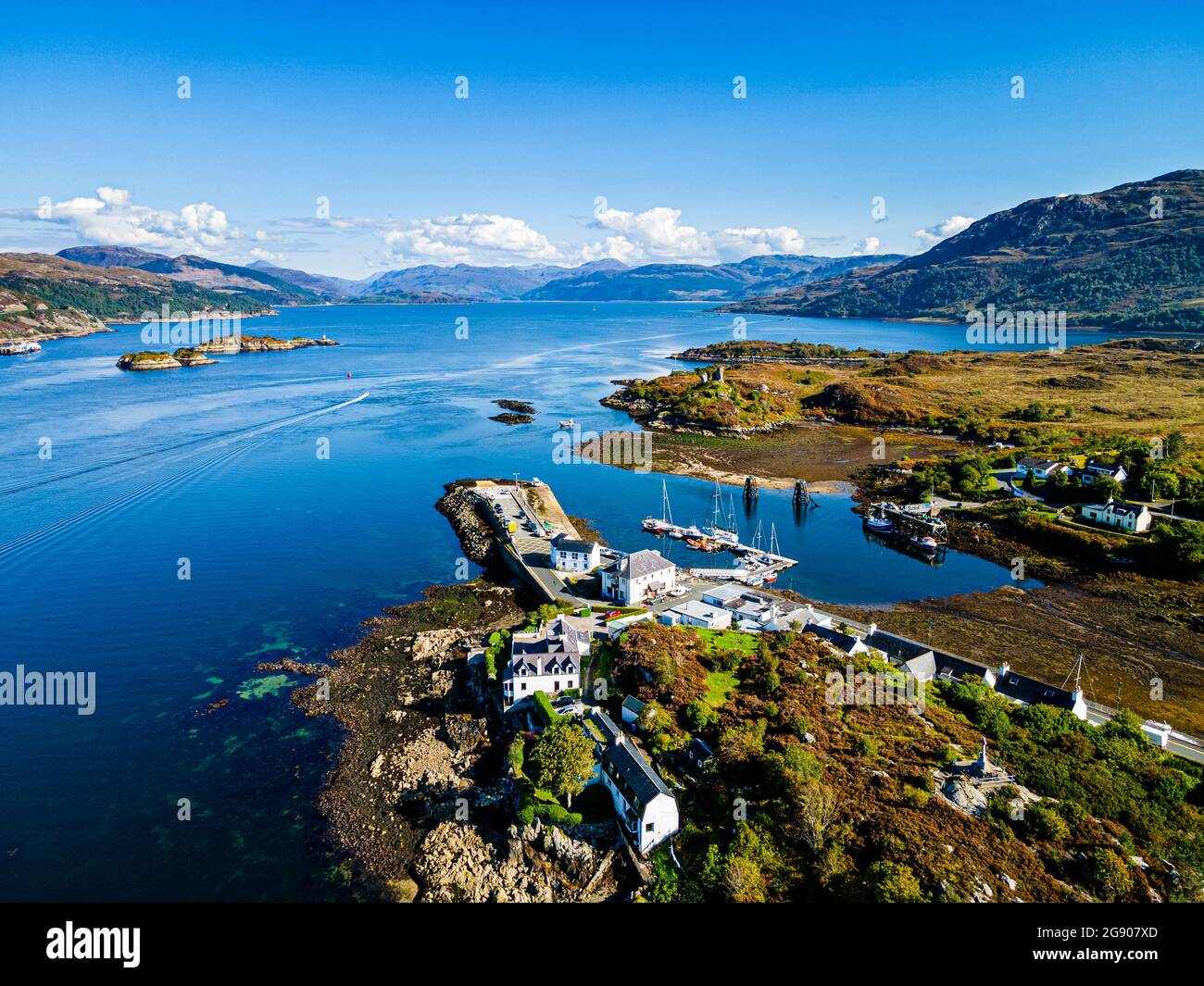 UK, Scotland, Kyleakin, Aerial view of secluded village on east coast ...