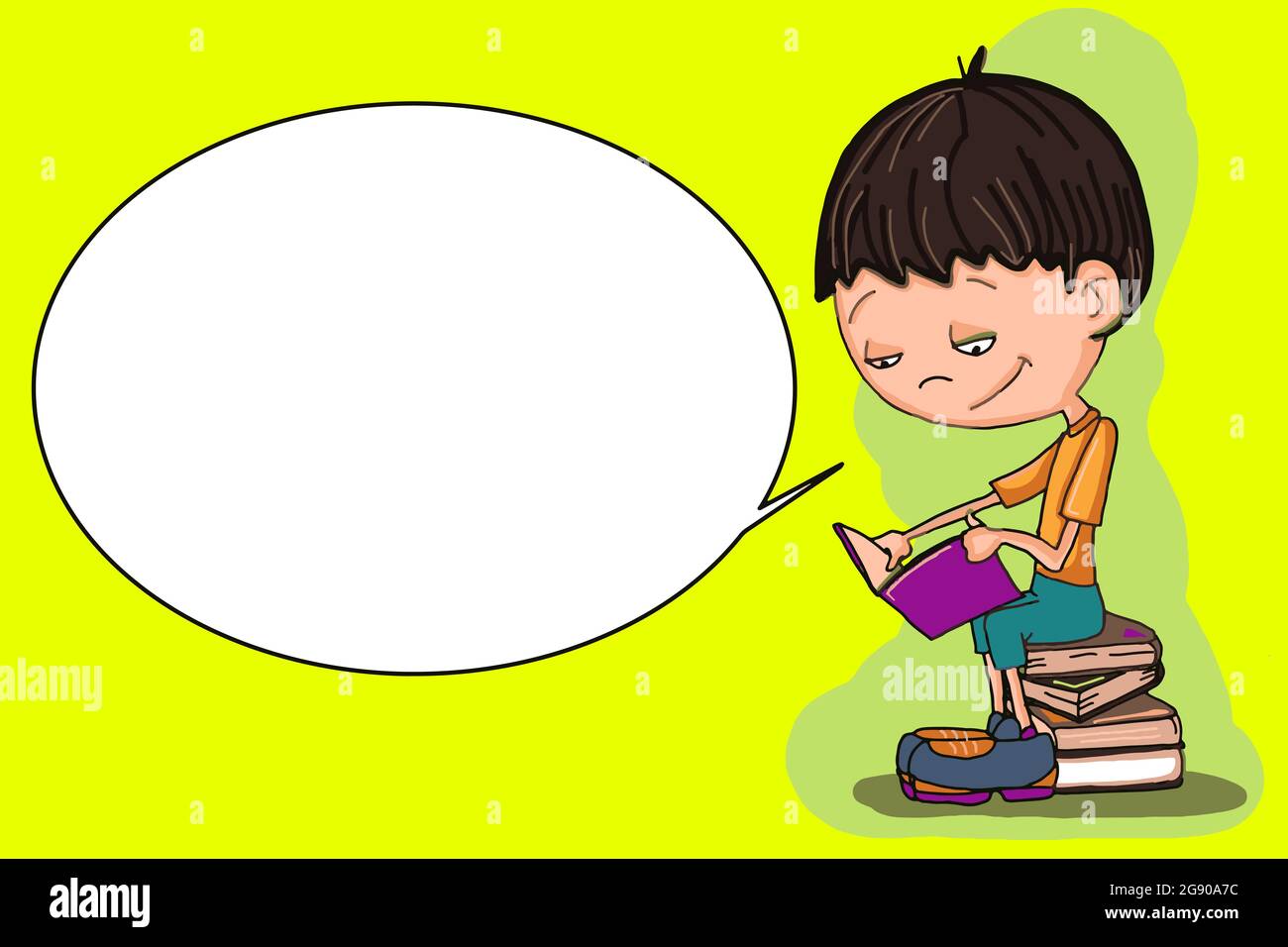 Cute cartoon characters boy sitting on the books and reading .Texture ...