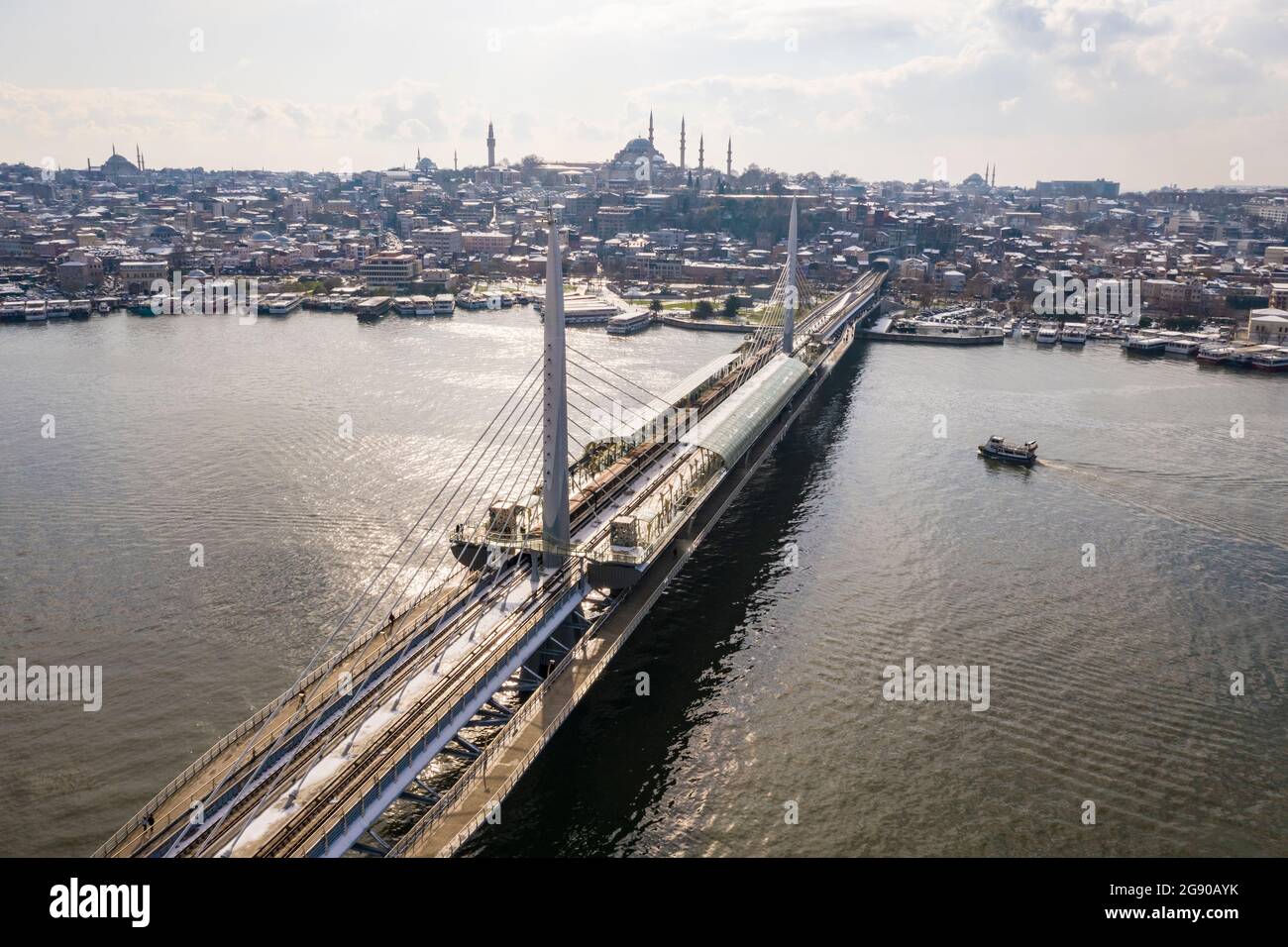 Turkey, Istanbul, Aerial view of Golden Horn Metro Bridge Stock Photo ...