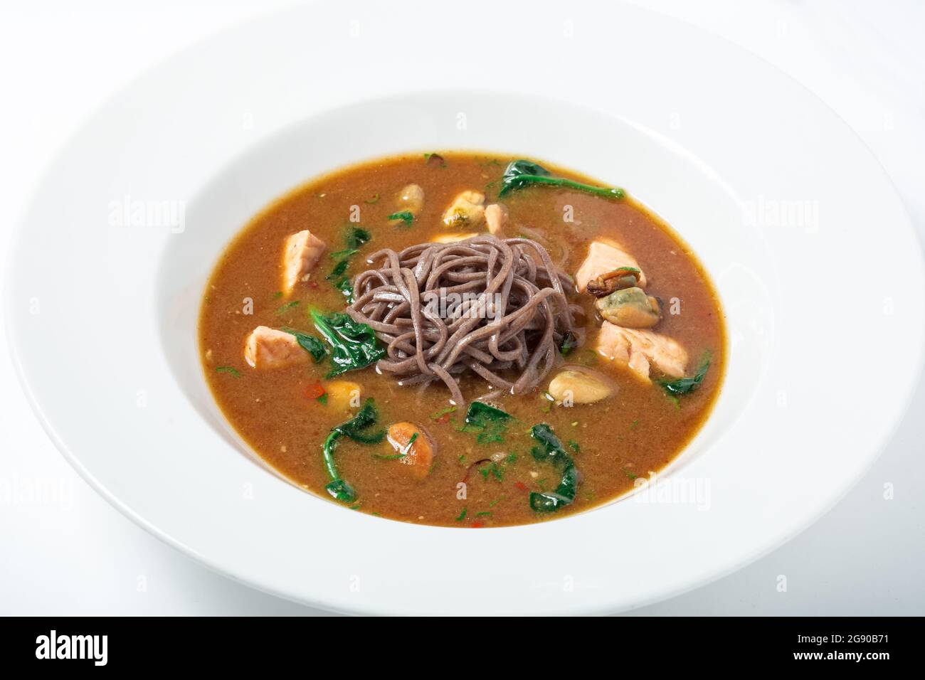 Healthy Miso Soup with buckwheat noodles, turkey and seafood Stock ...