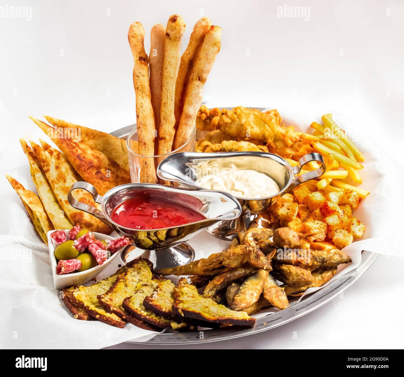 Large plate a wide selection snacks for beer served Stock Photo - Alamy