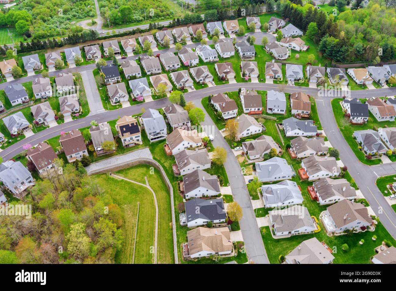 Aerial view of roof houses in America small town in the countryside top ...
