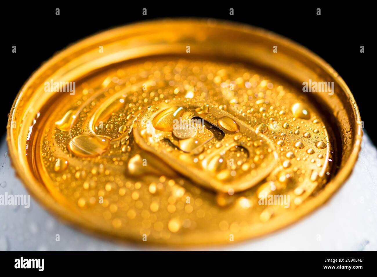 Top of beer can with condensation water droplets isolated Stock Photo ...