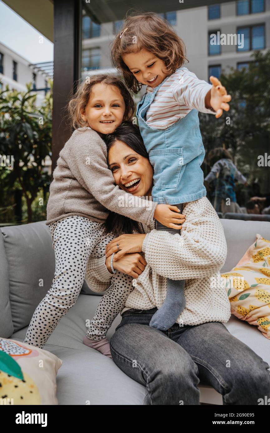 Happy family of single mother and daughters hi-res stock photography ...