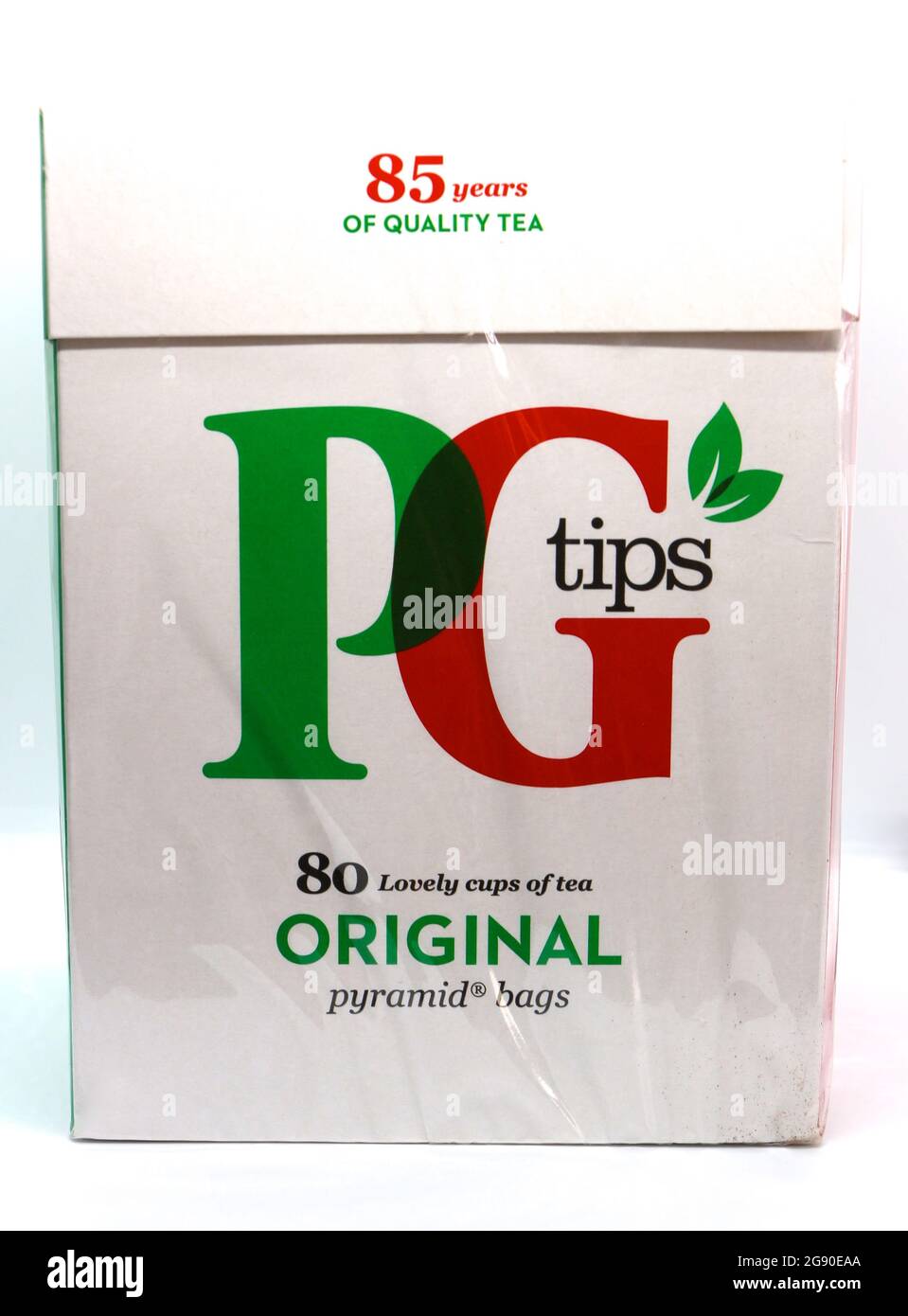 Photo of an Unopened packet of 80 PG Tips pyramid tea bags against a ...