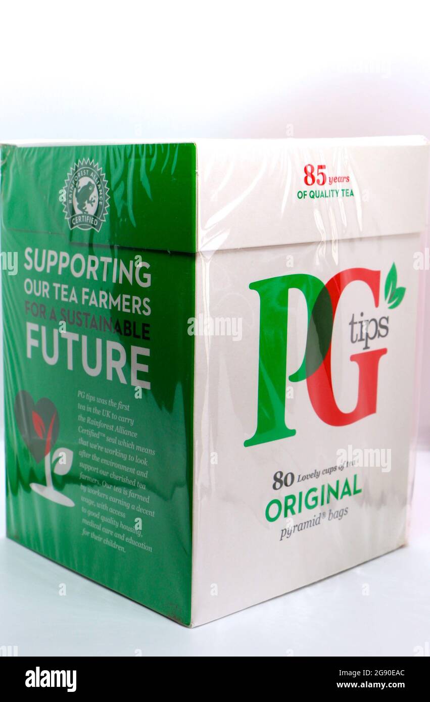 Photo of an Unopened packet of 80 PG Tips pyramid tea bags against a ...