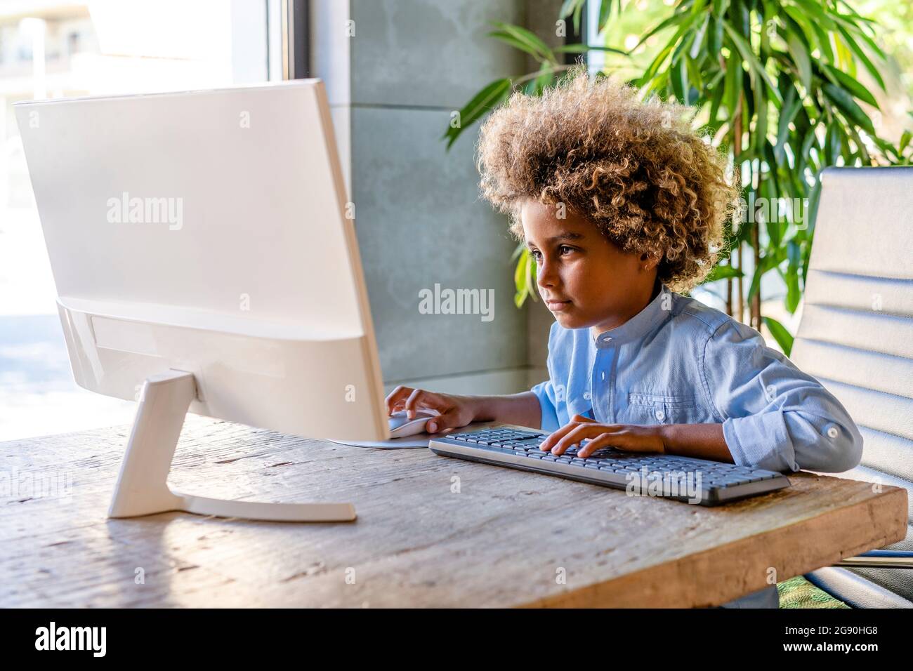 Boy using computer hi-res stock photography and images - Alamy