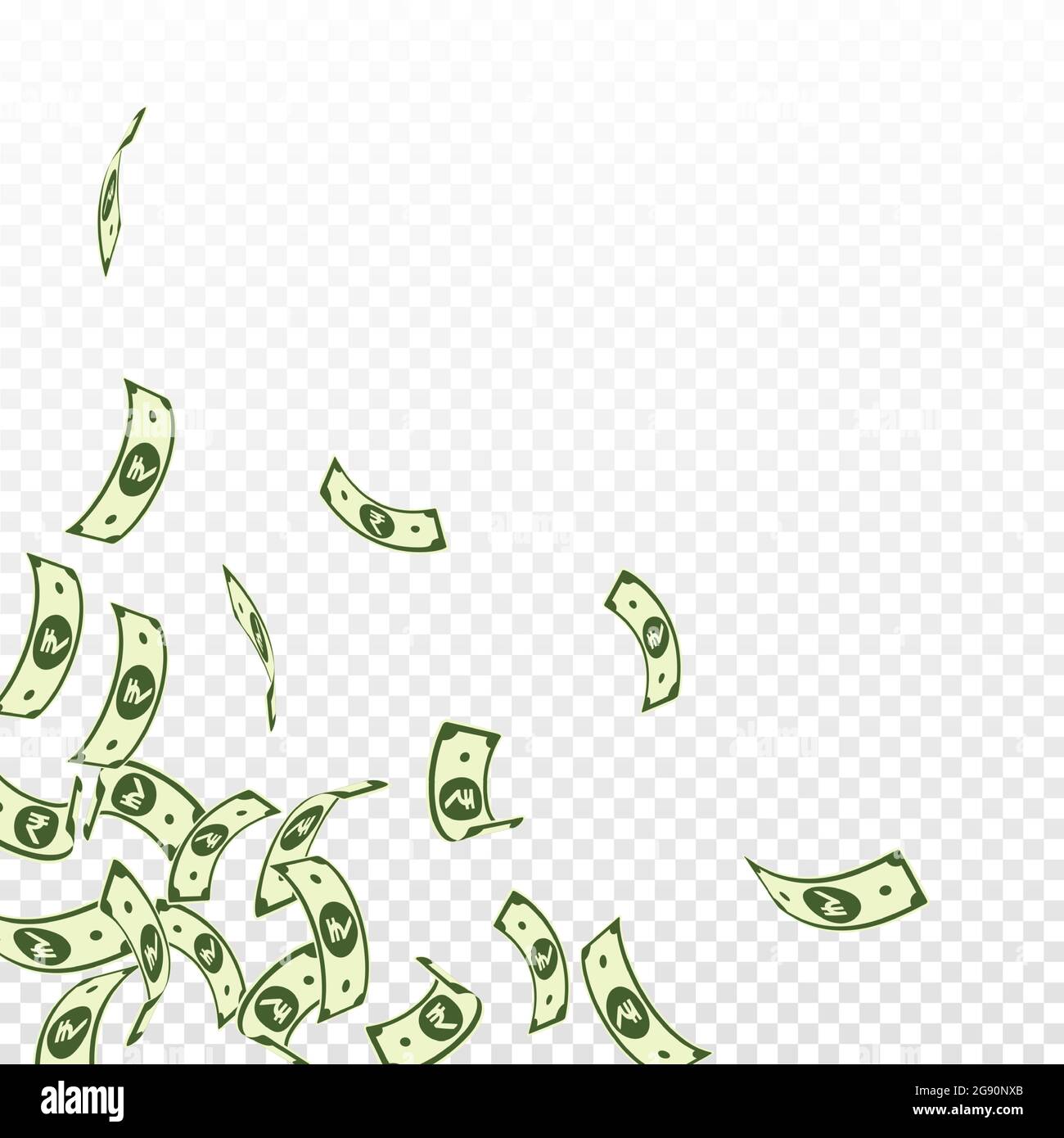 Indian rupee notes falling. Floating INR bills on transparent ...