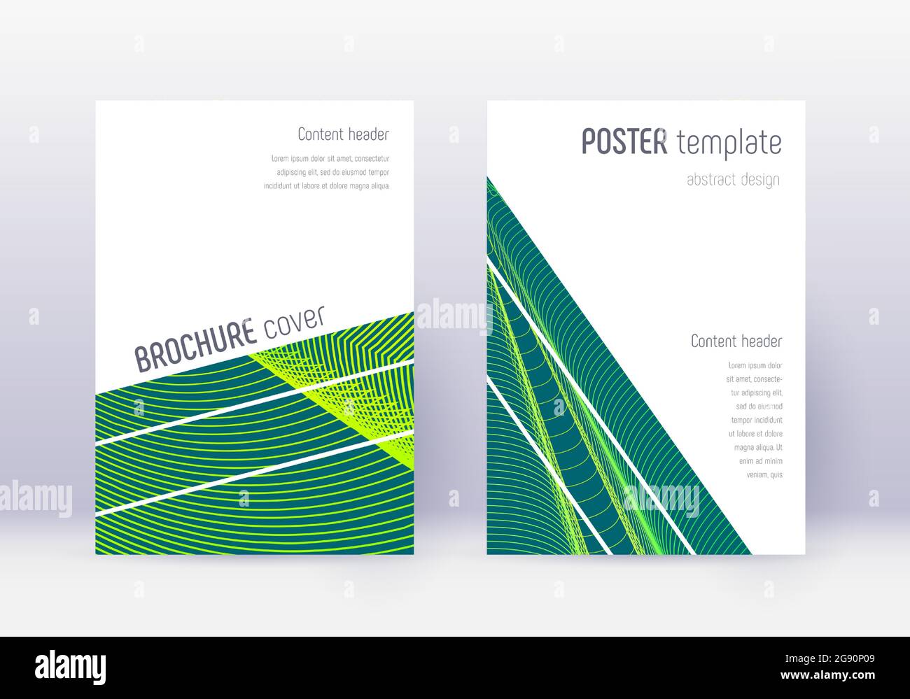Geometric cover design template set. Green abstract lines on dark ...