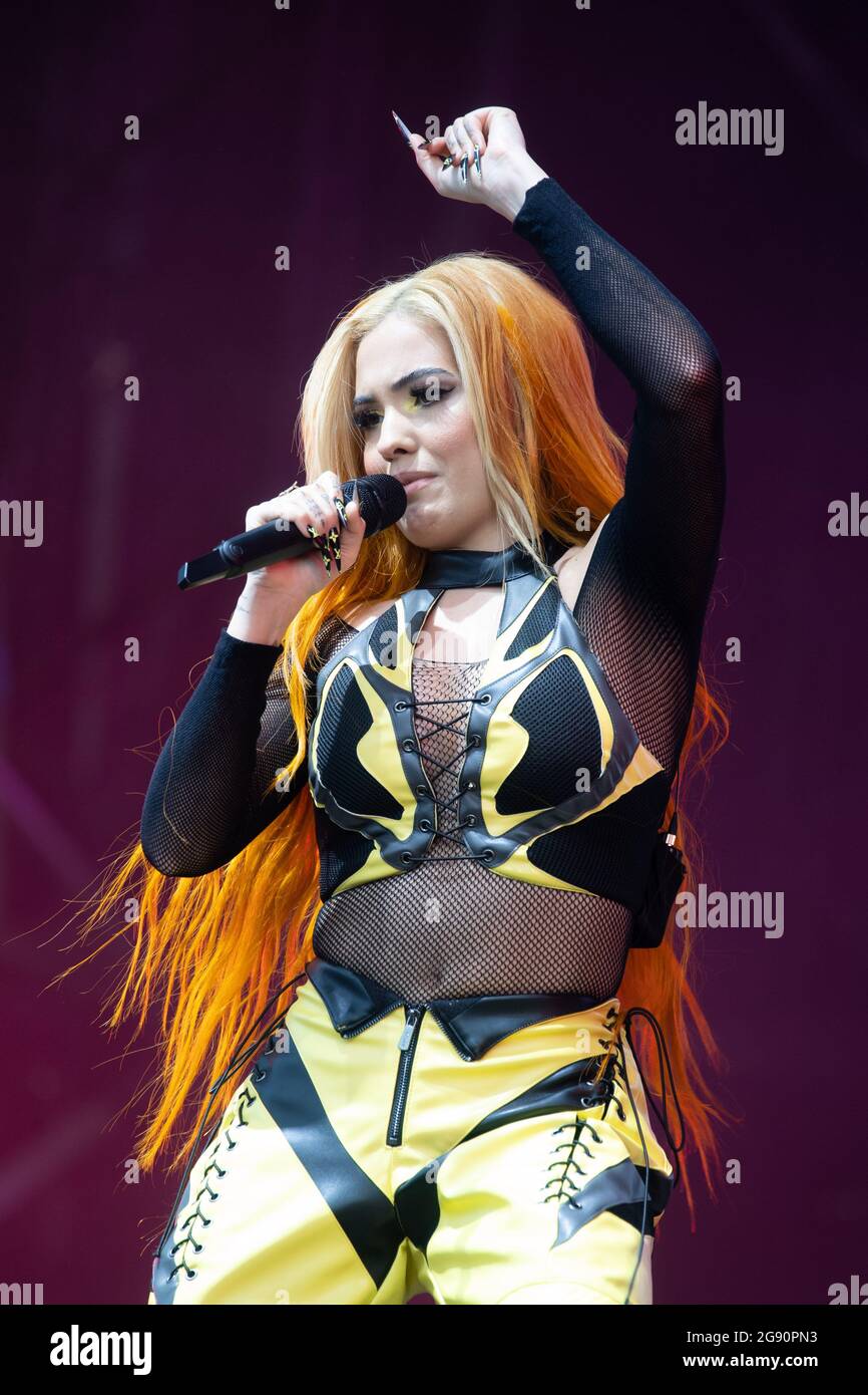 Southwold, UK. 23 July 2021. Mabel performing on the first day of the ...