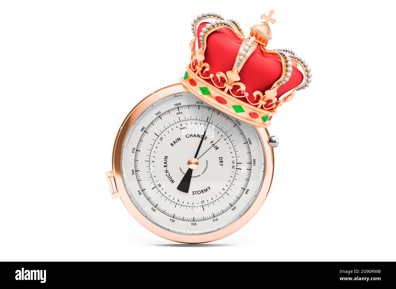 Barometer with golden crown, 3D rendering isolated on white background ...