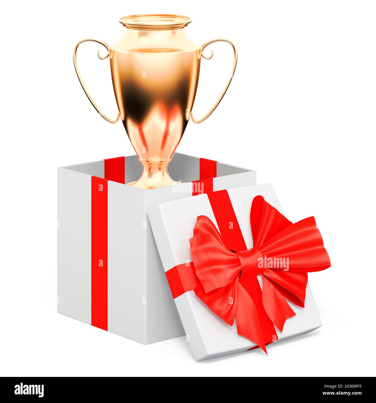 Golden trophy cup award inside gift box, gift concept. 3D rendering ...