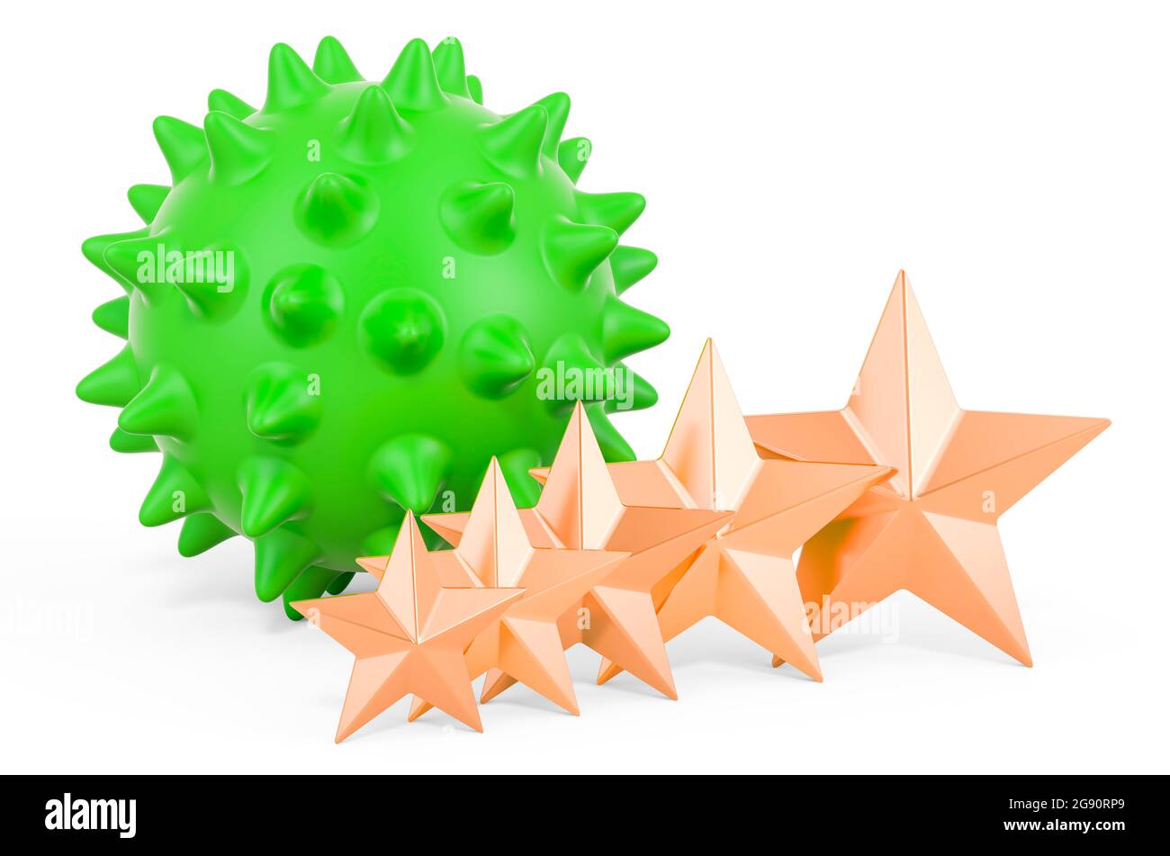 Spiky balls with five golden stars. 3D rendering isolated on white ...