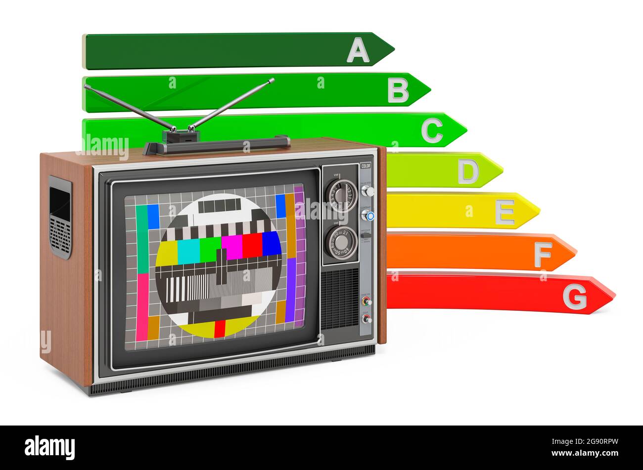 TV set with energy efficiency chart, 3D rendering isolated on white ...