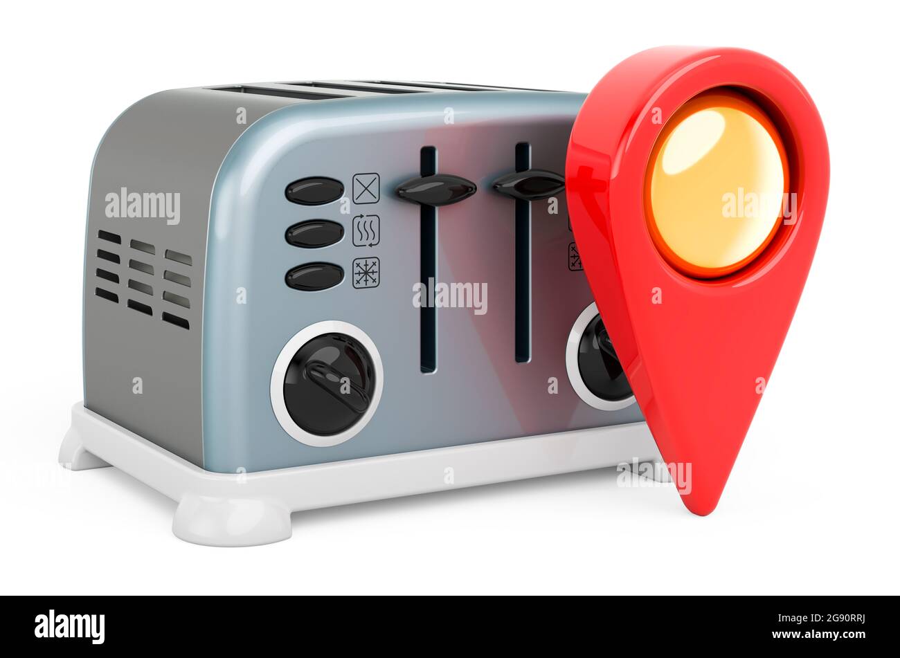 Toaster with map pointer, 3D rendering isolated on white background ...