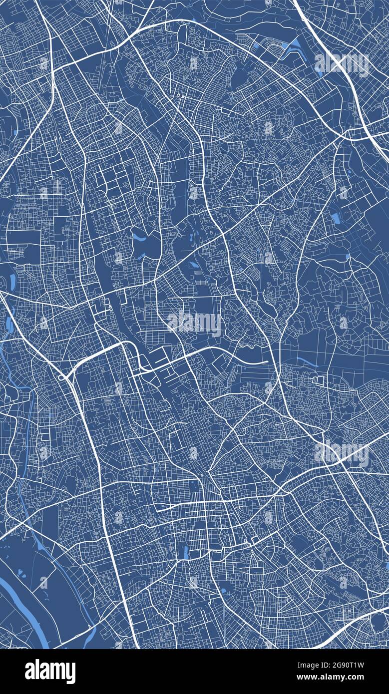 Detailed map poster of Saitama city administrative area. Cityscape ...