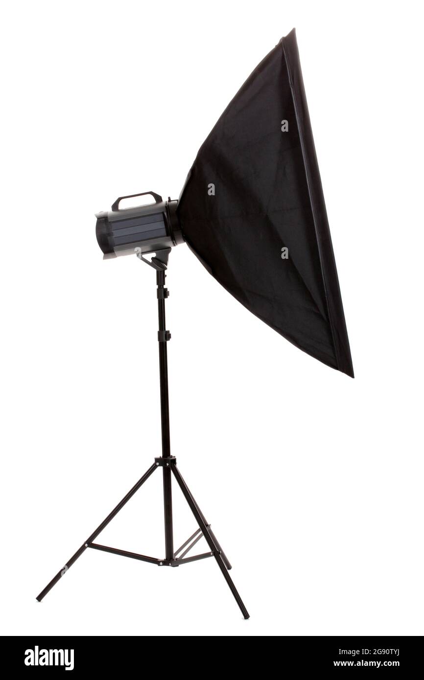 Studio flash with soft-box on white background Stock Photo - Alamy