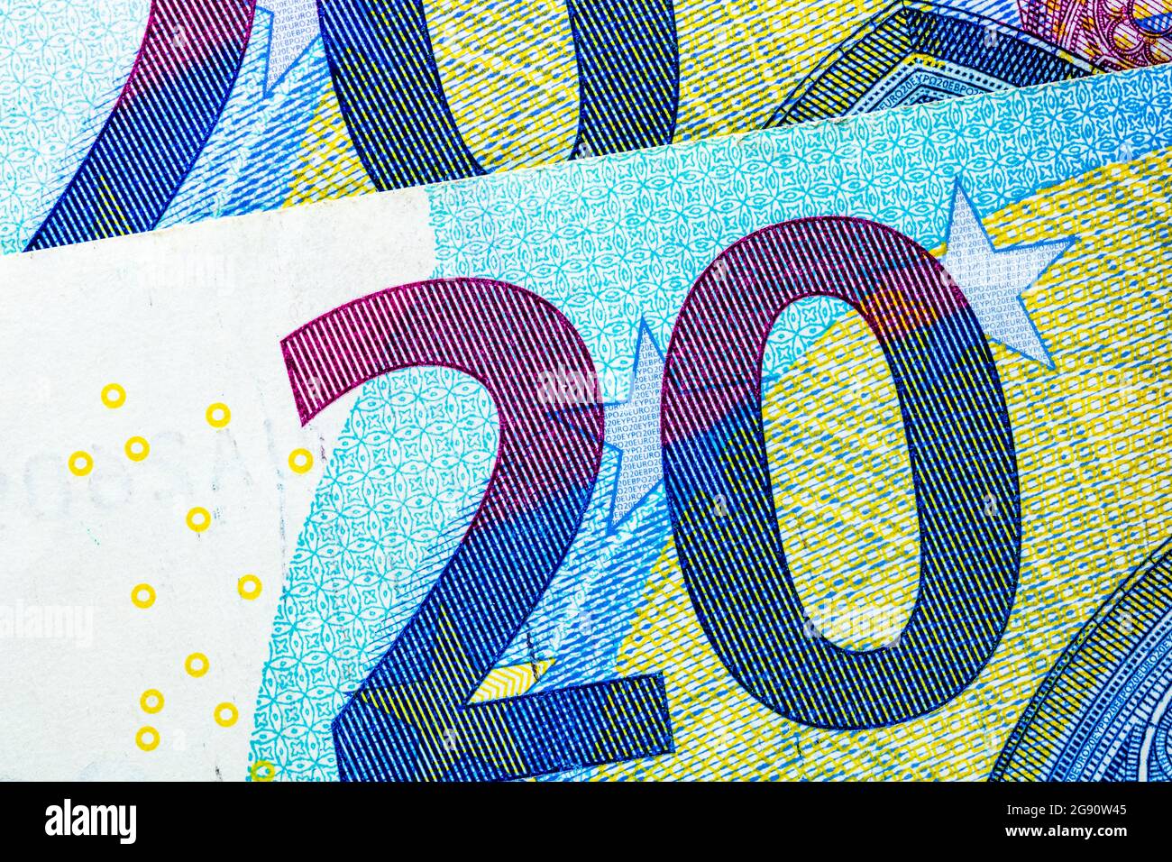 Selective focus on detail of EURO banknotes. Close up macro detail of ...